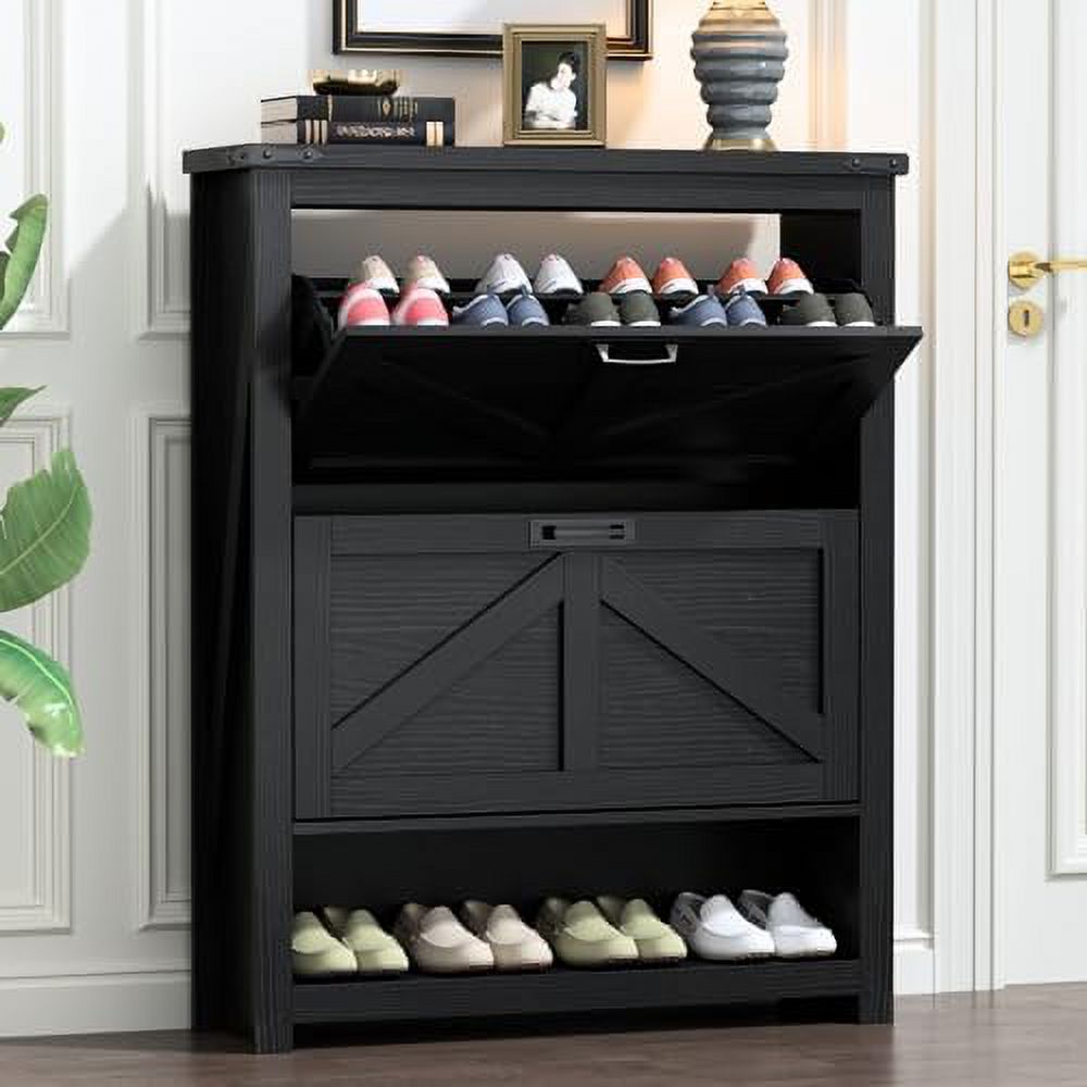 Farmhouse Shoe Cabinet Freestanding Tipping Bucket Shoe Rack Organizer ...