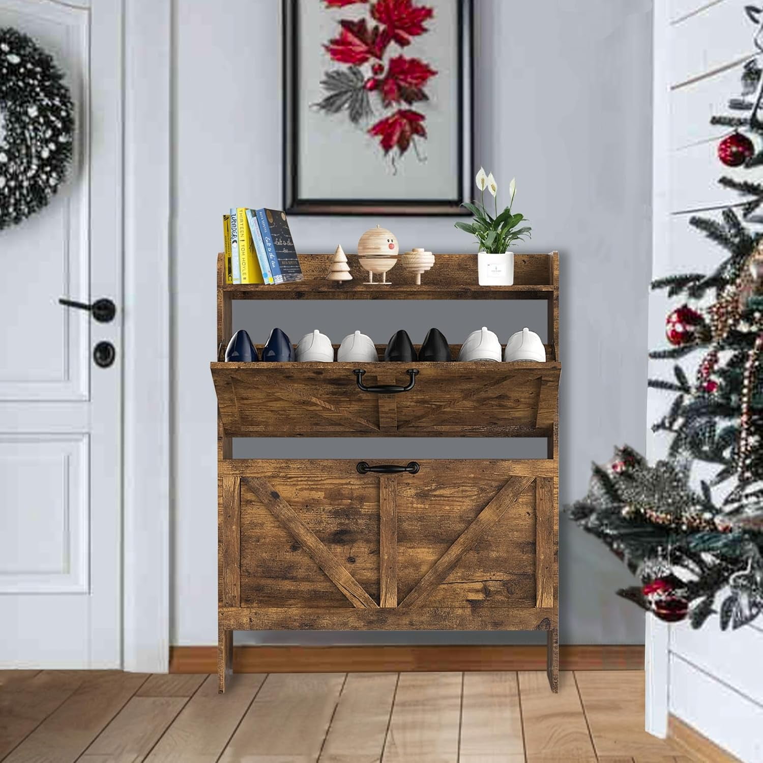 Farmhouse Shoe Cabinet Storage for Entryway, Freestanding Organizer ...