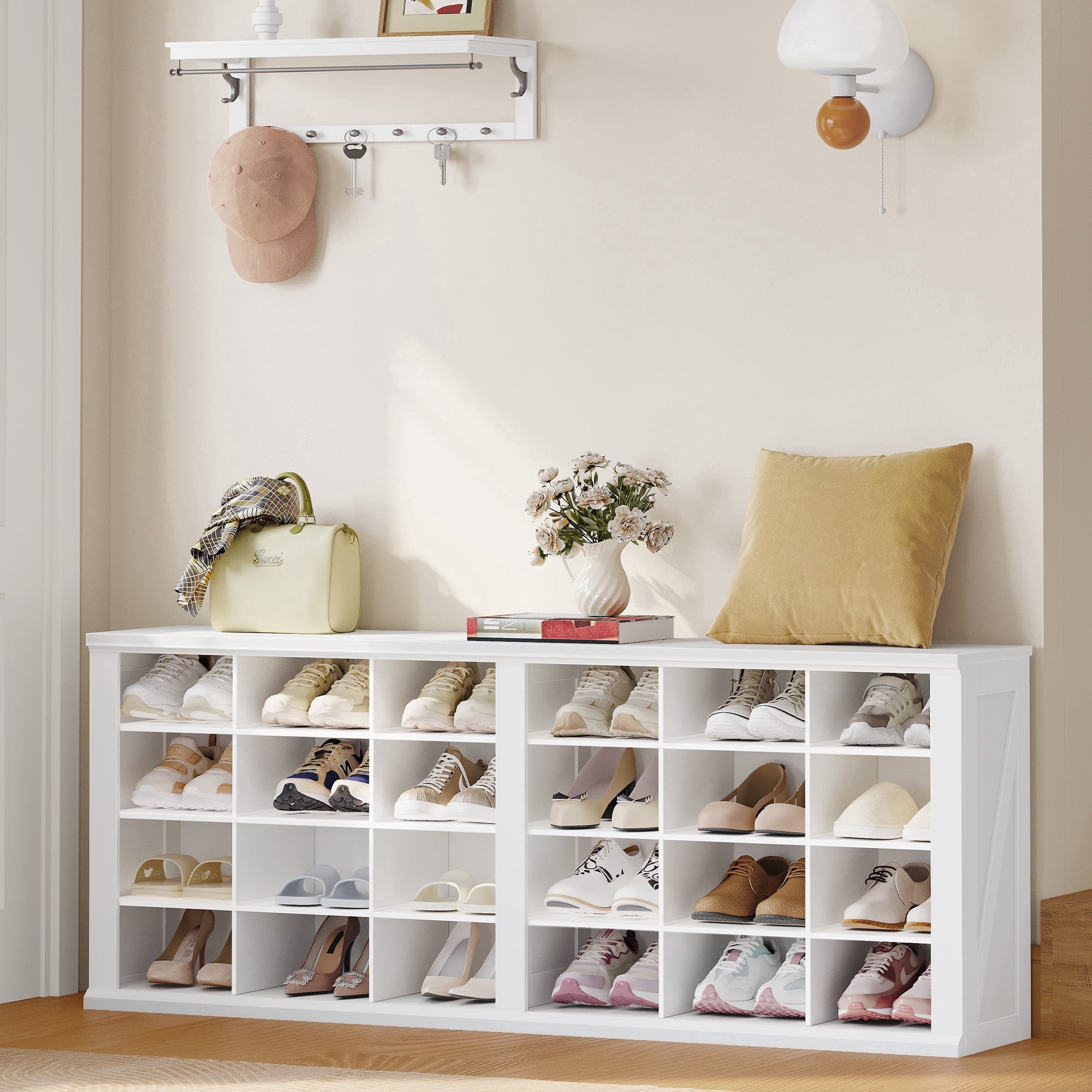 Hzuaneri Shoe Storage Bench, 59"W Farmhouse Widened Wooden Entryway ...