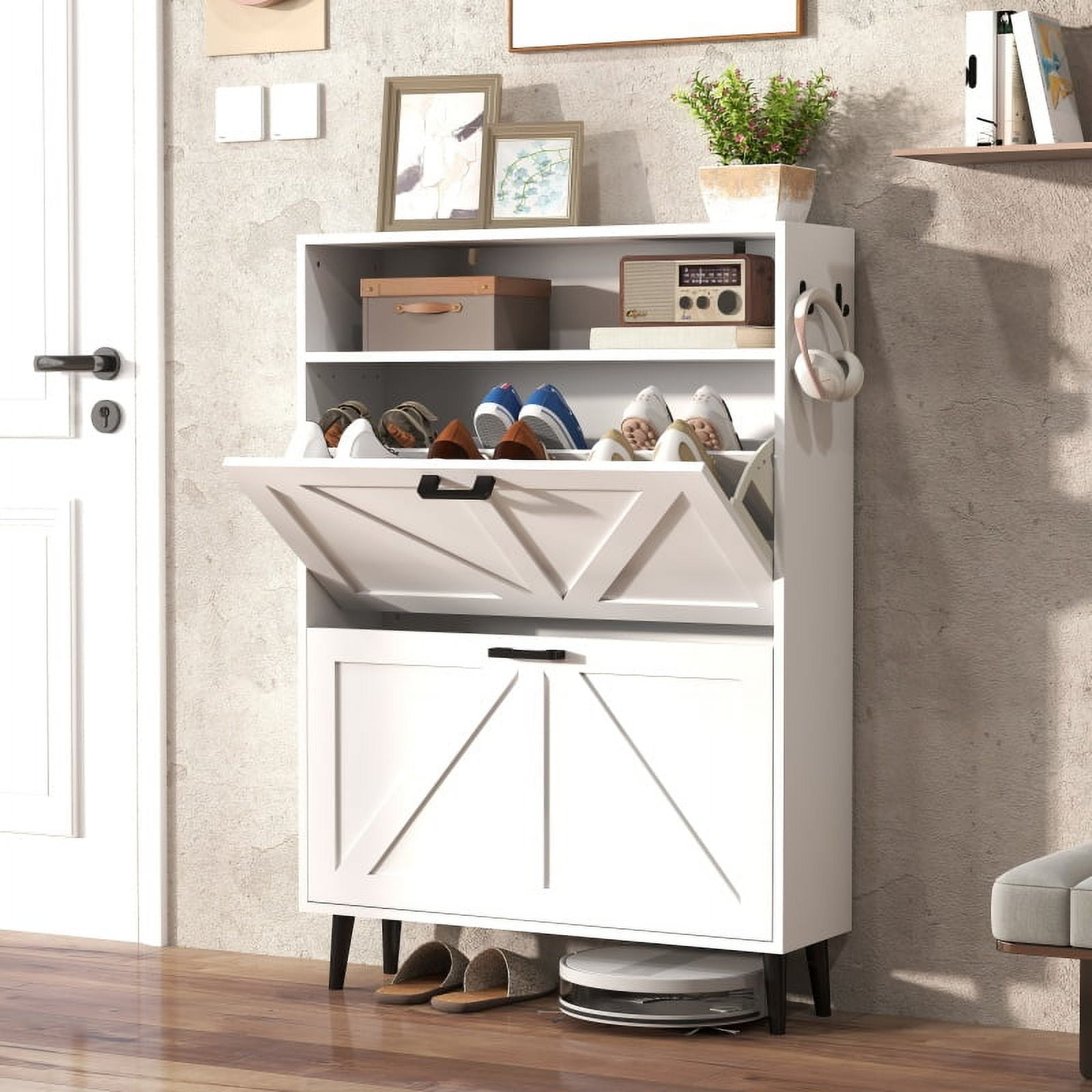 Farmhouse Shoe Storage Cabinet with Barn Door Design, Shoe Organizer ...