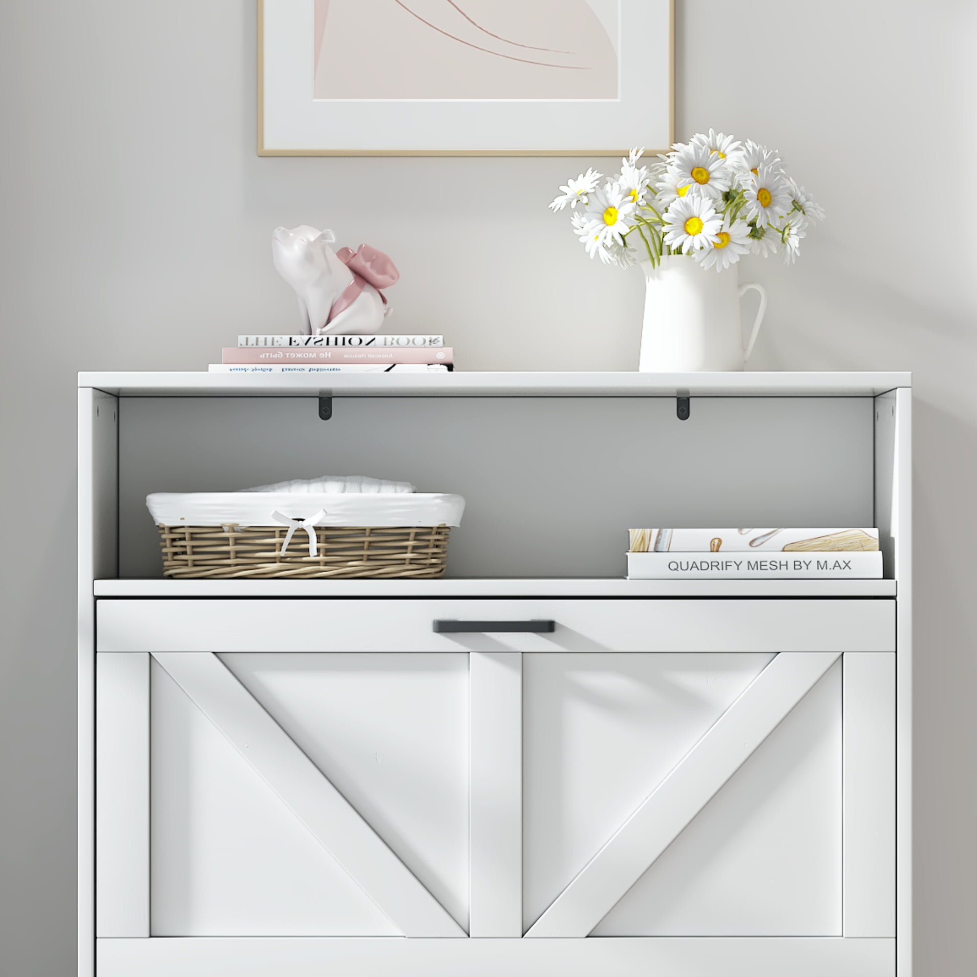 Farmhouse Shoe Storage Cabinet with Barn Door Design, Shoe Organizer ...