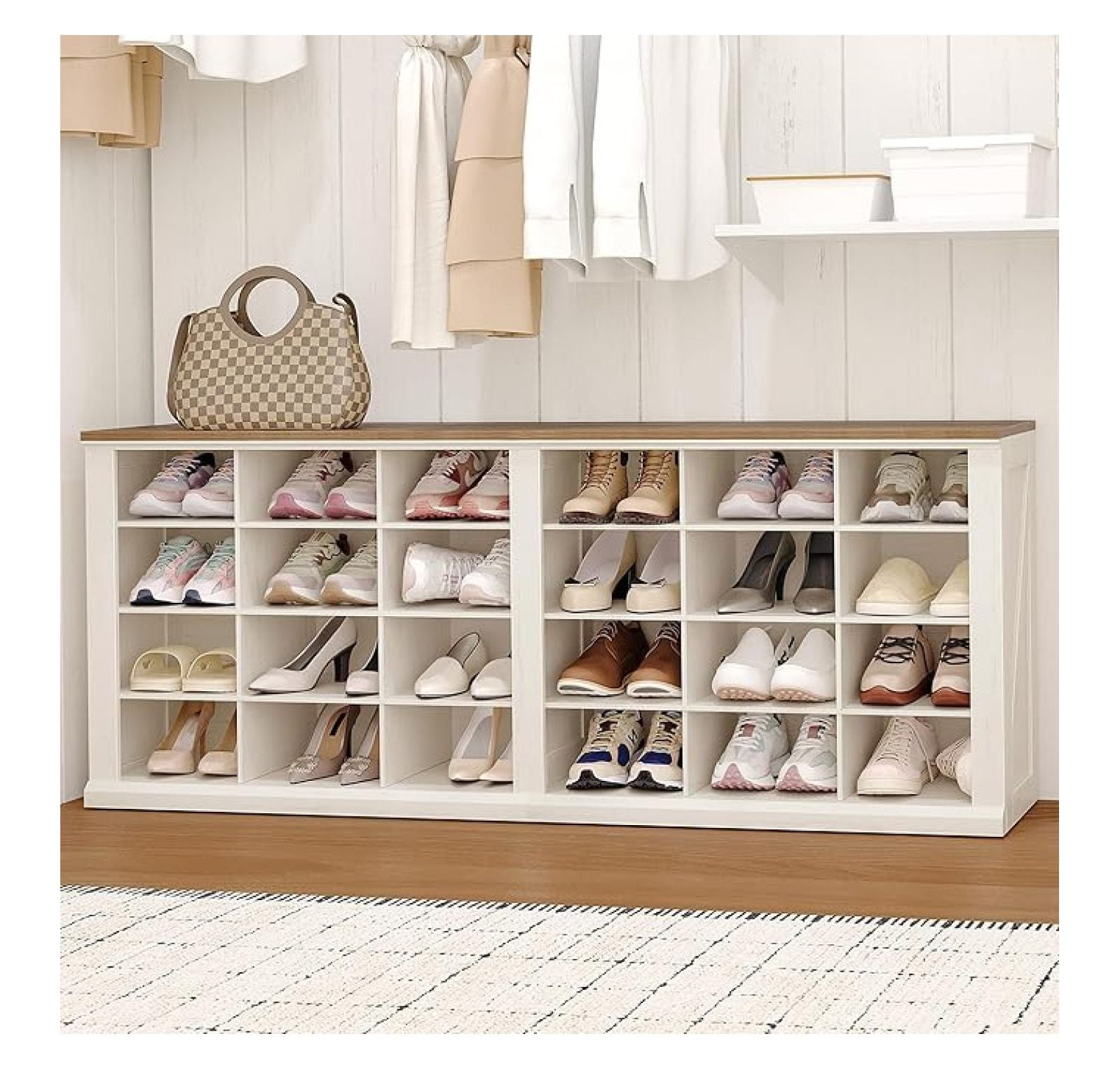 Farmhouse Shoe Storage Cubby - 24 Compartment Shoe Rack - Widened ...