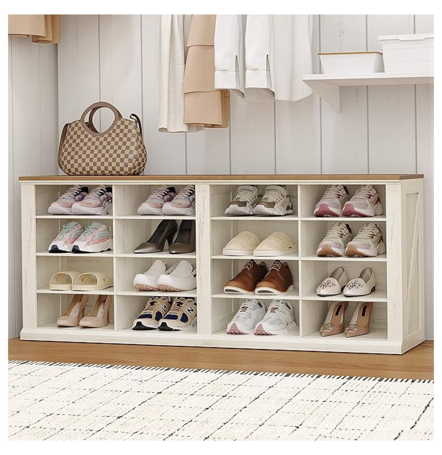 Farmhouse Shoe Storage , Entryway Shoe Cubby , Widened Wooden Shoes ...