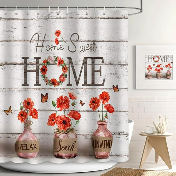 Farmhouse Shower Curtain, Green Eucalyptus Rustic Bathroom Decor with ...