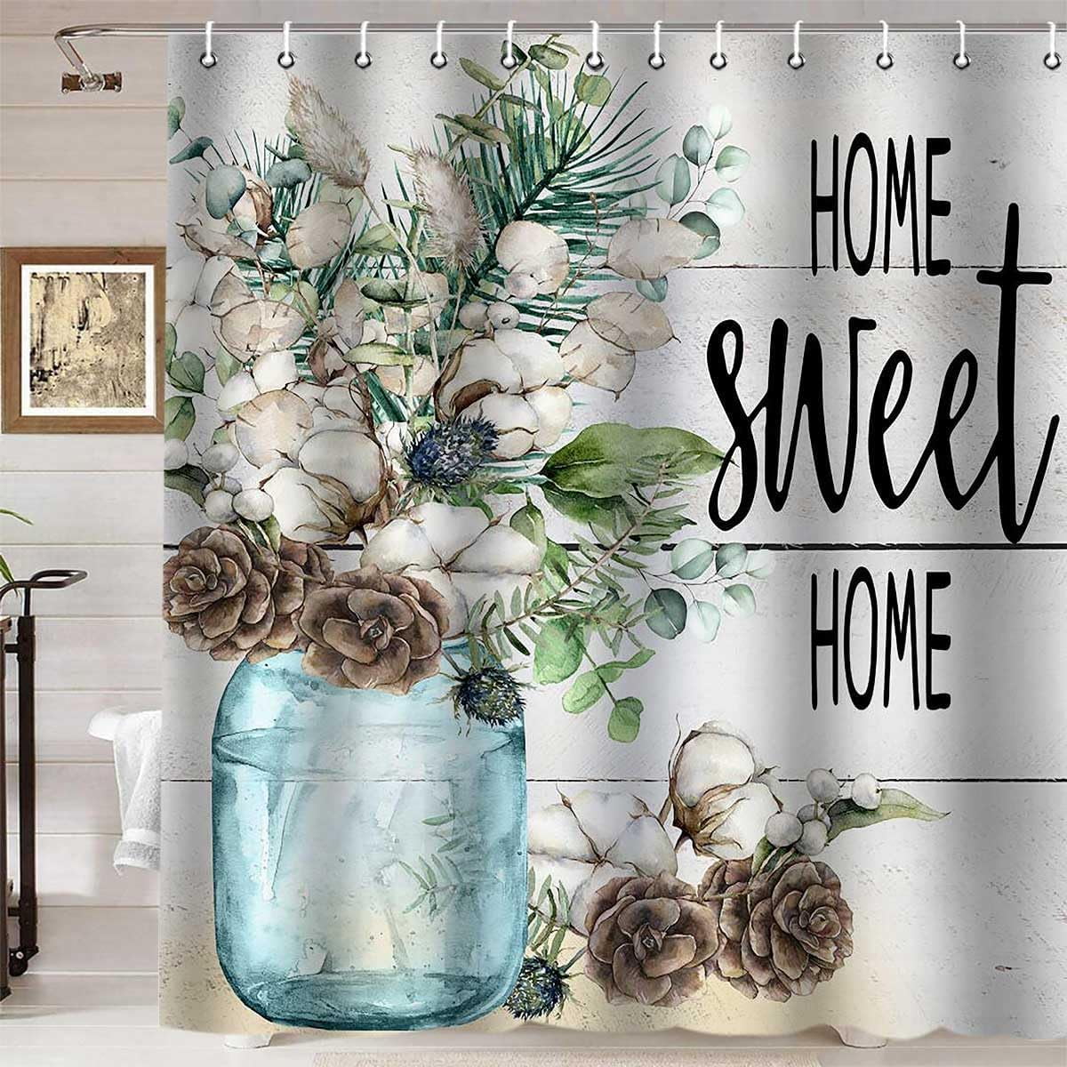 Farmhouse Shower Curtain, Home Sweet Home Shower Curtain, Cotton Flower ...