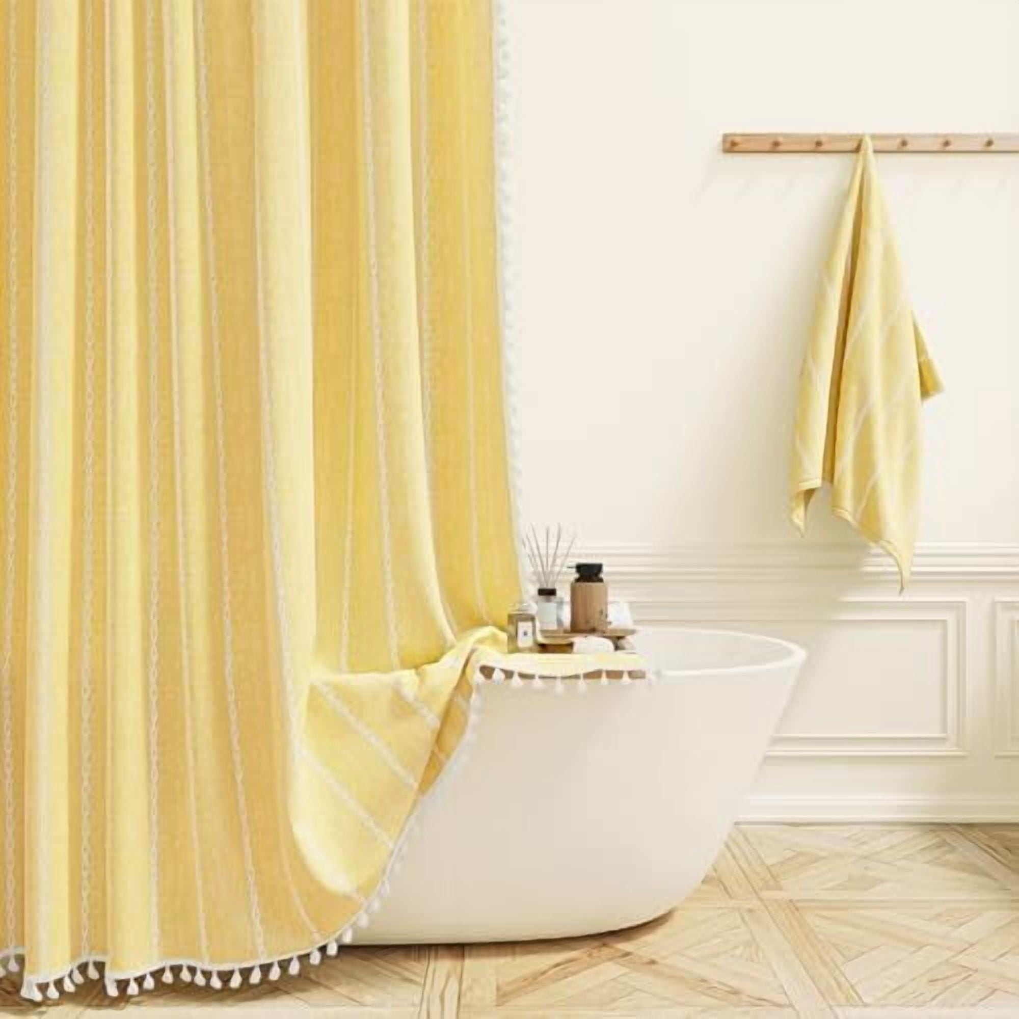 Farmhouse Shower Curtain - Linen Rustic Heavy Duty Striped Fabric ...