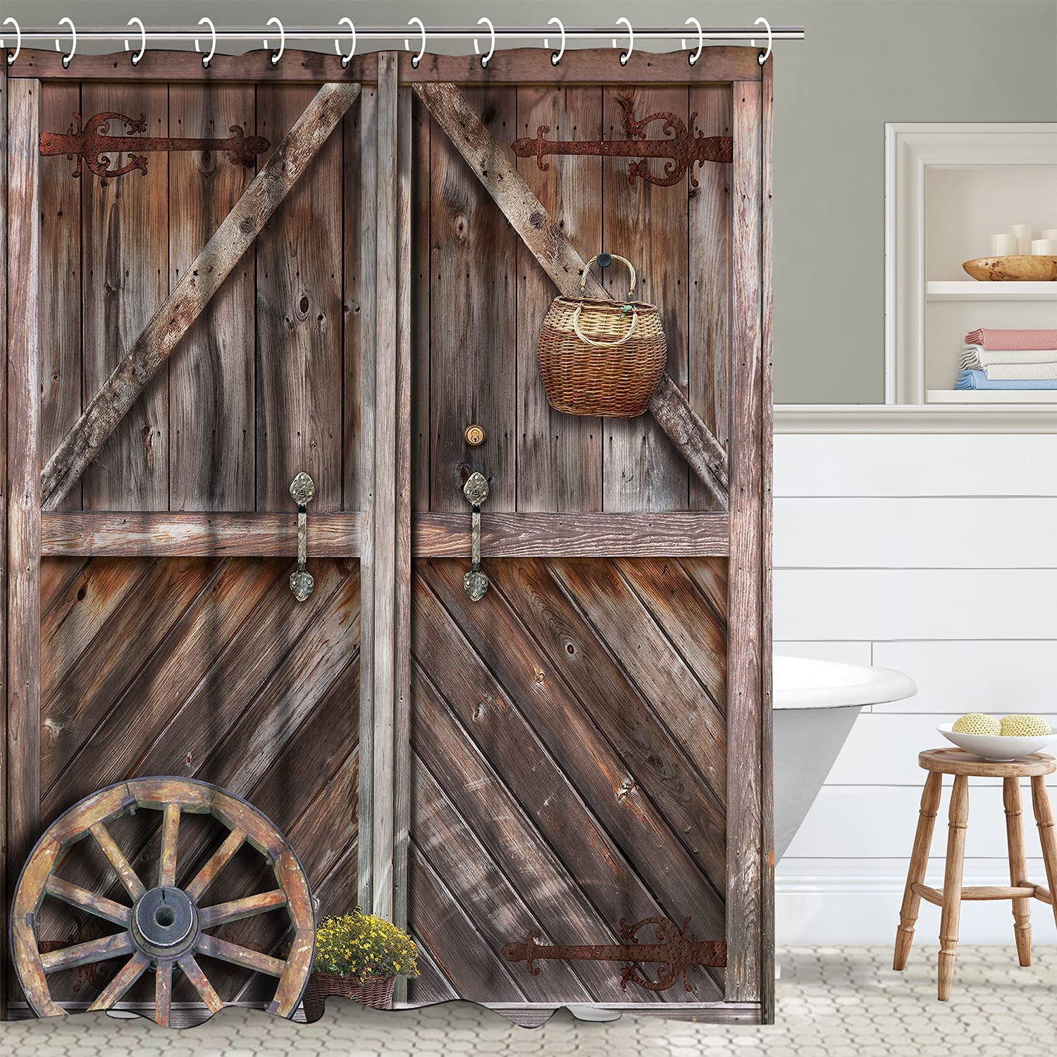 Farmhouse Shower Curtain Rustic Shower Curtain for Bathroom Barn Door ...