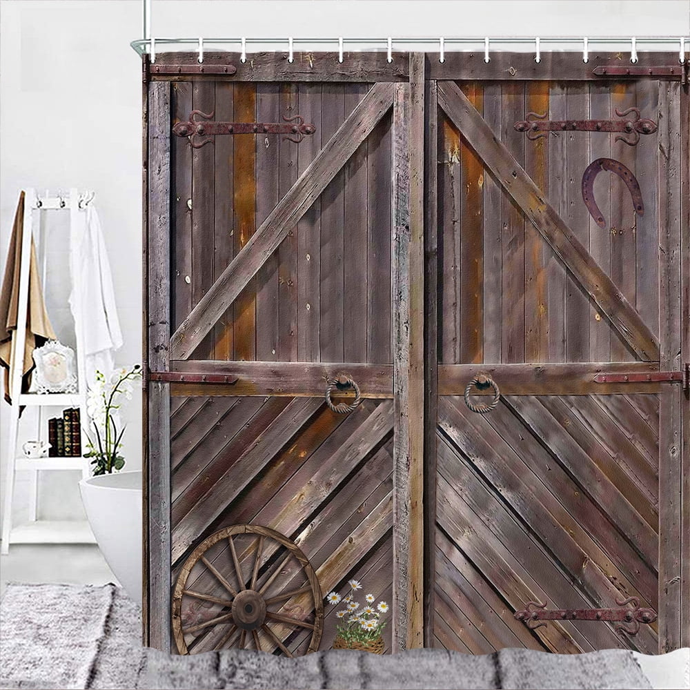 Farmhouse Shower Curtain Rustic Shower Curtain for Bathroom Barn Door ...