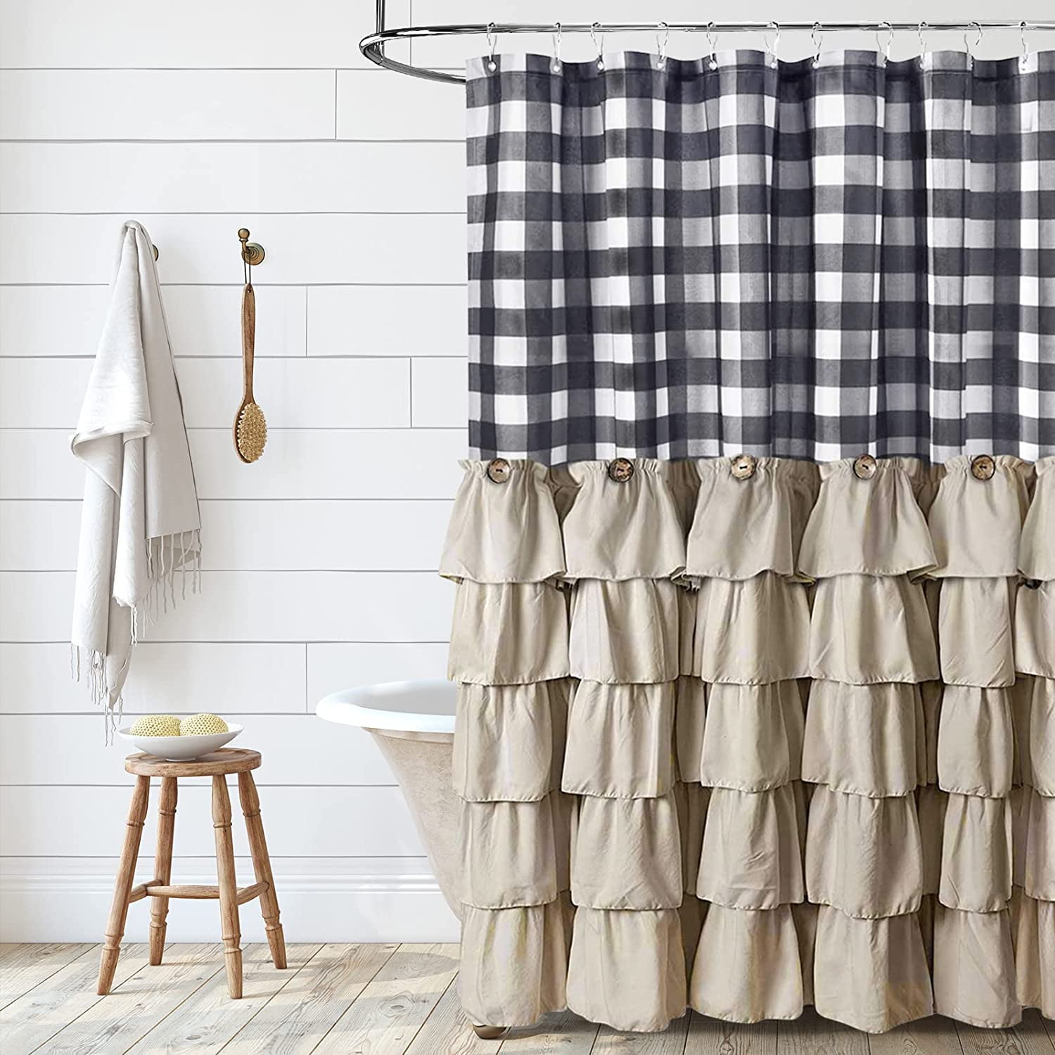 Farmhouse Shower Curtain Set with 12 Hooks Boho Shower Curtain with ...