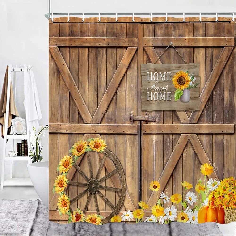 Farmhouse Shower Curtain Set Rustic Shower Curtain for Bathroom Barn ...