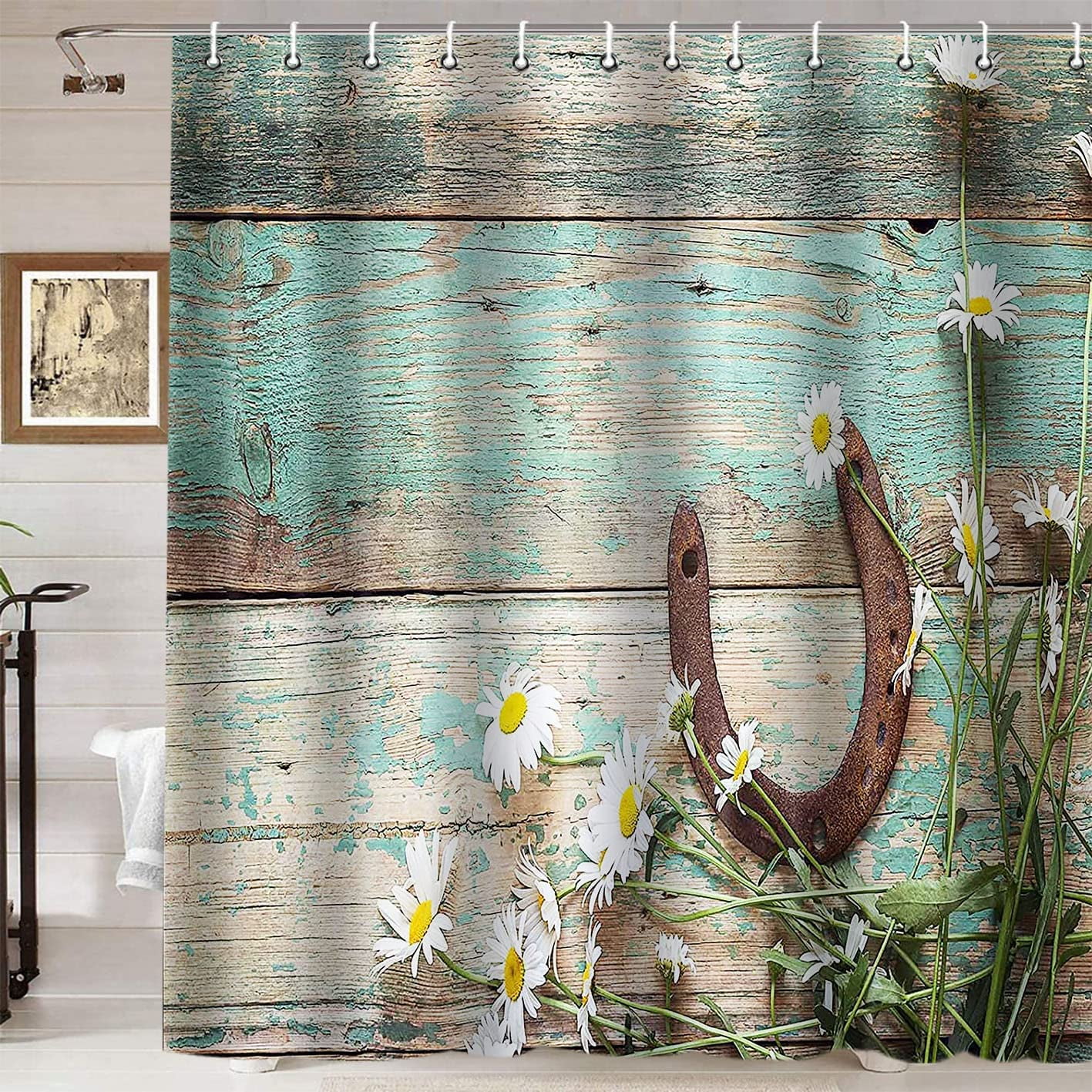 Farmhouse Shower Curtain, Spring Flowers White Daisy Botanical Country ...