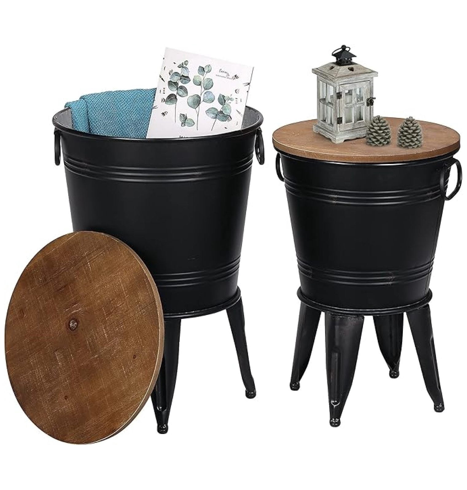 Farmhouse Side Table Set of 2, Rustic End Tables with Storage, Antique ...