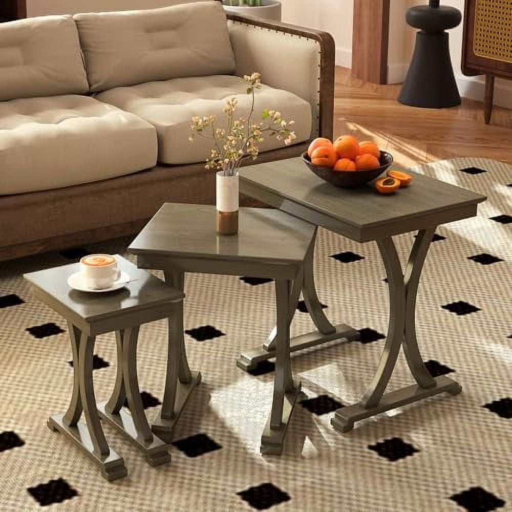 Farmhouse Side Table Set of 3 Stacking End Table Wooden Rectangle Side ...