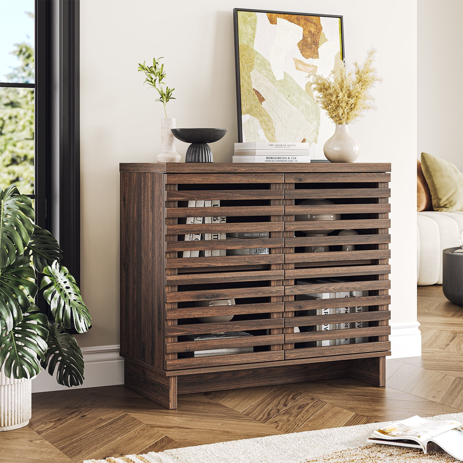 Farmhouse Sideboard Buffet Cabinet, Coffee Bar Cabinet with Adjustable ...