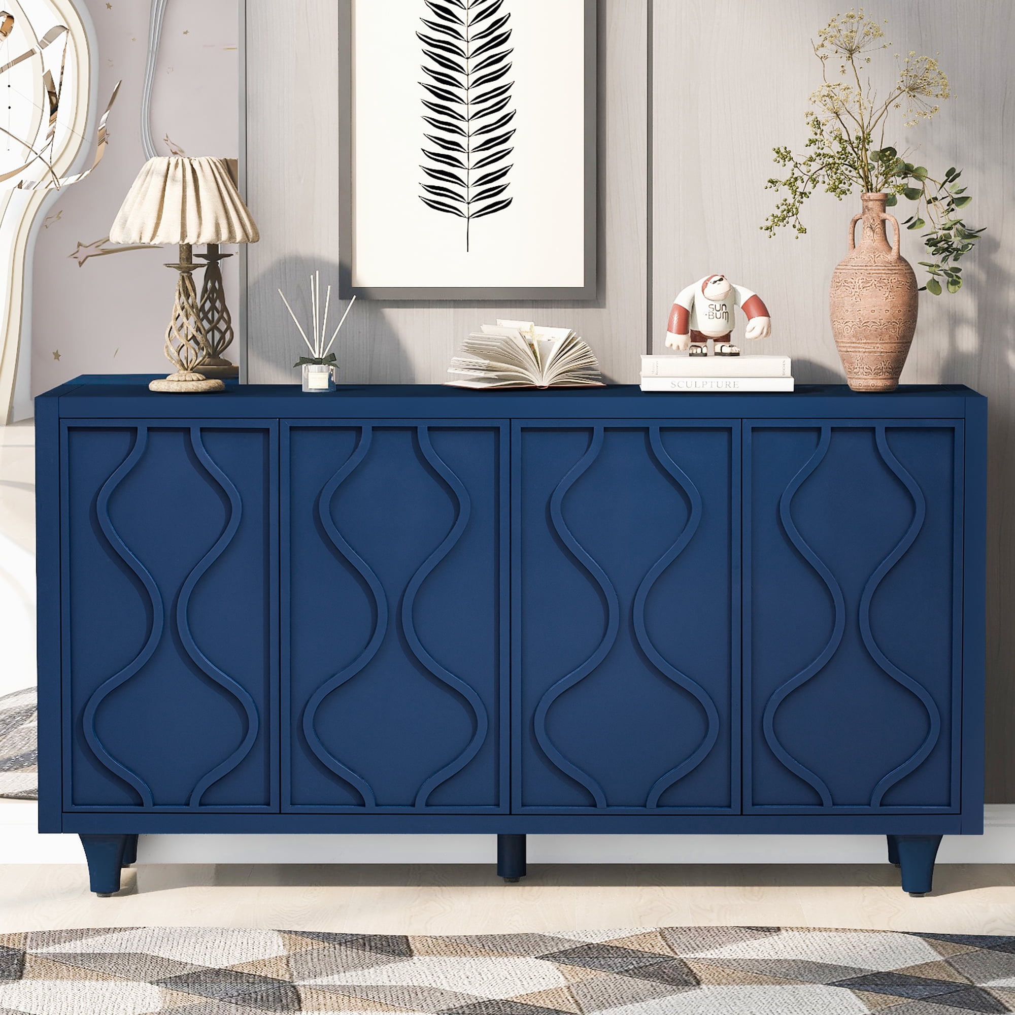 Farmhouse Sideboard Buffet Cabinet with Decorative Arc Embossed Pattern ...