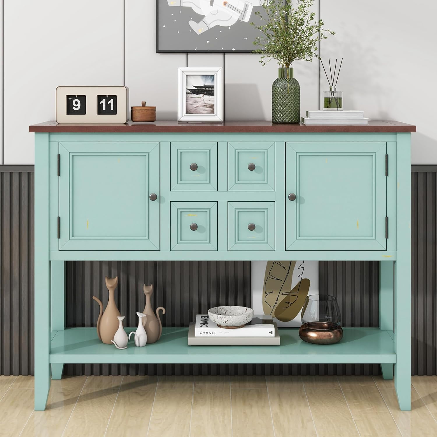 Farmhouse Sideboard Buffet with Storage Drawers and Bottom Shelf for ...