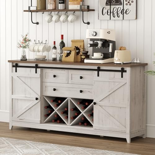 Farmhouse Sideboard with Sliding Bar Door and 2 Power Outlets/2 USB ...
