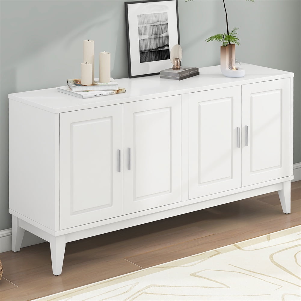 Farmhouse Sideboard, Wooden Kitchen Cabinet with 4 Doors And Adjustable ...