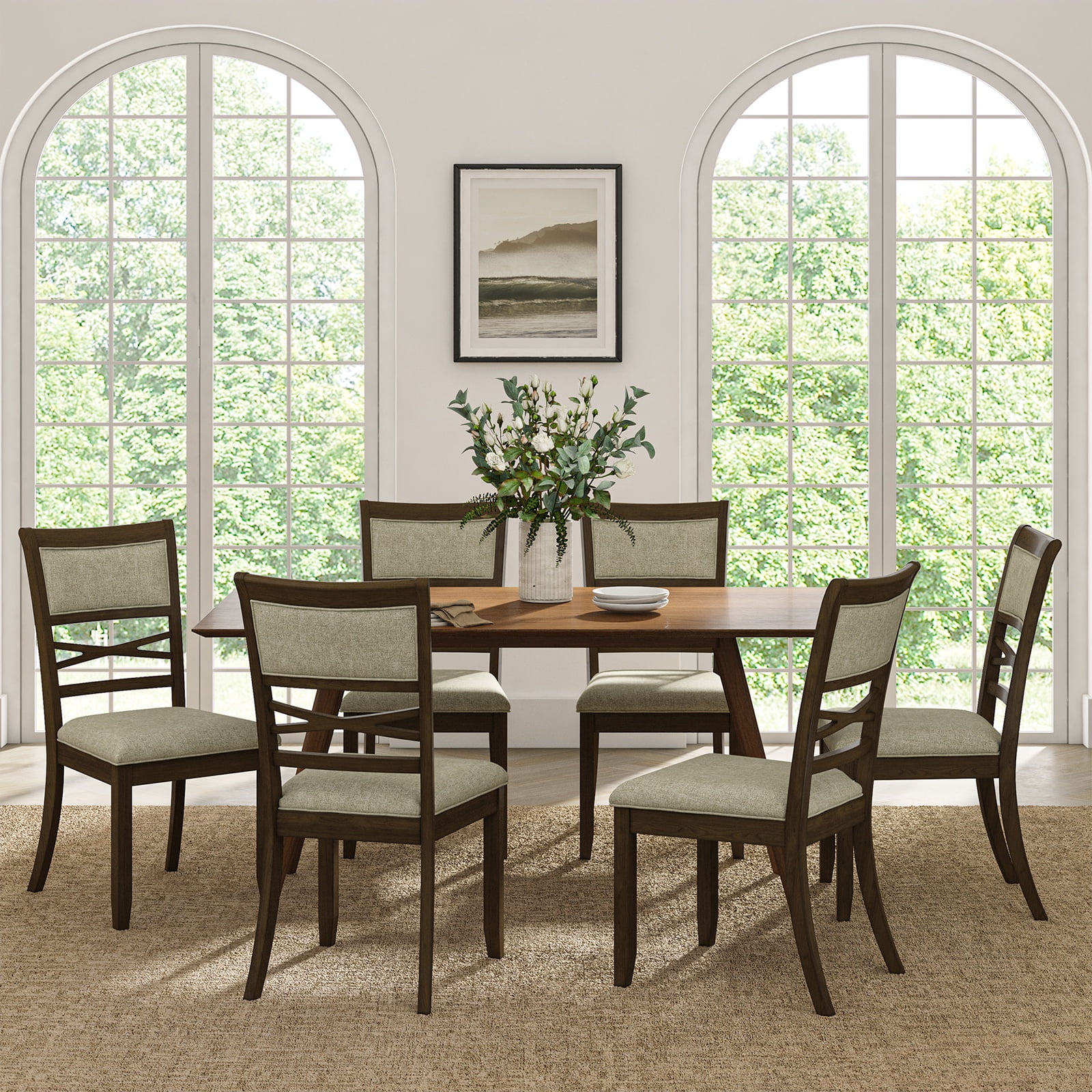 Farmhouse Solid Wood Dining Chairs Set of 6 Upholstered Armless Side ...