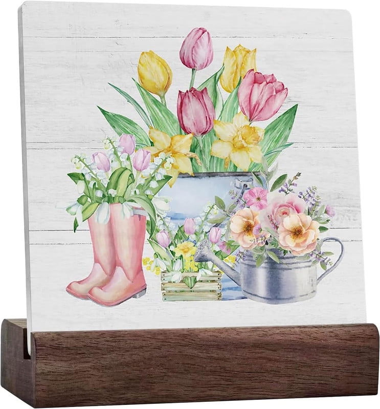 Farmhouse Spring Butterfly Tulip Ceramic Table Sign Funny Desk Decor ...