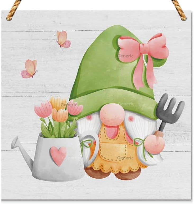 Farmhouse Spring Butterfly Tulip Sign Funny Gnomes Decor Rustic Floral ...