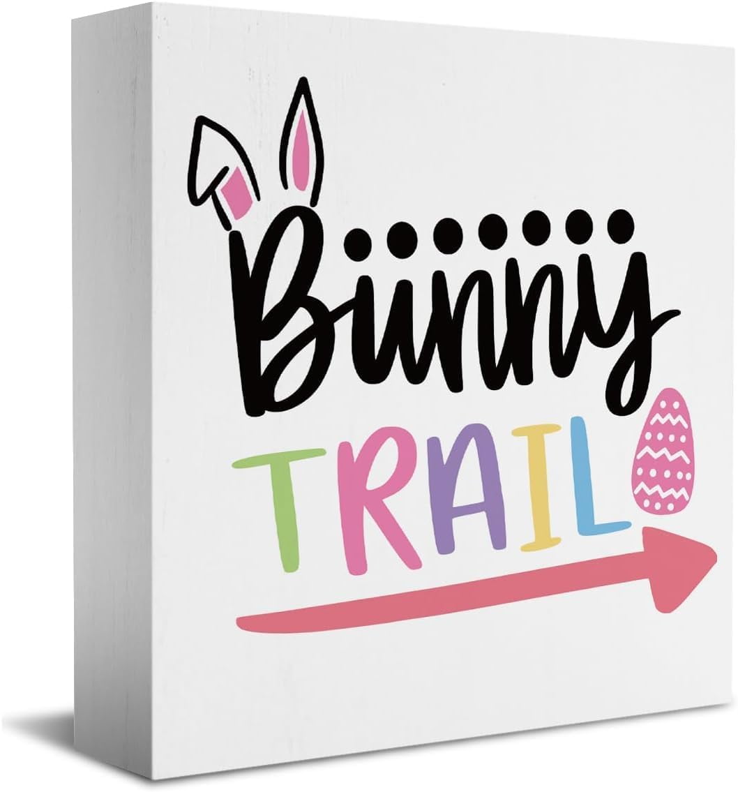 Farmhouse Spring Easter Bunny Wooden Box Sign Easter Egg Desk Decor ...