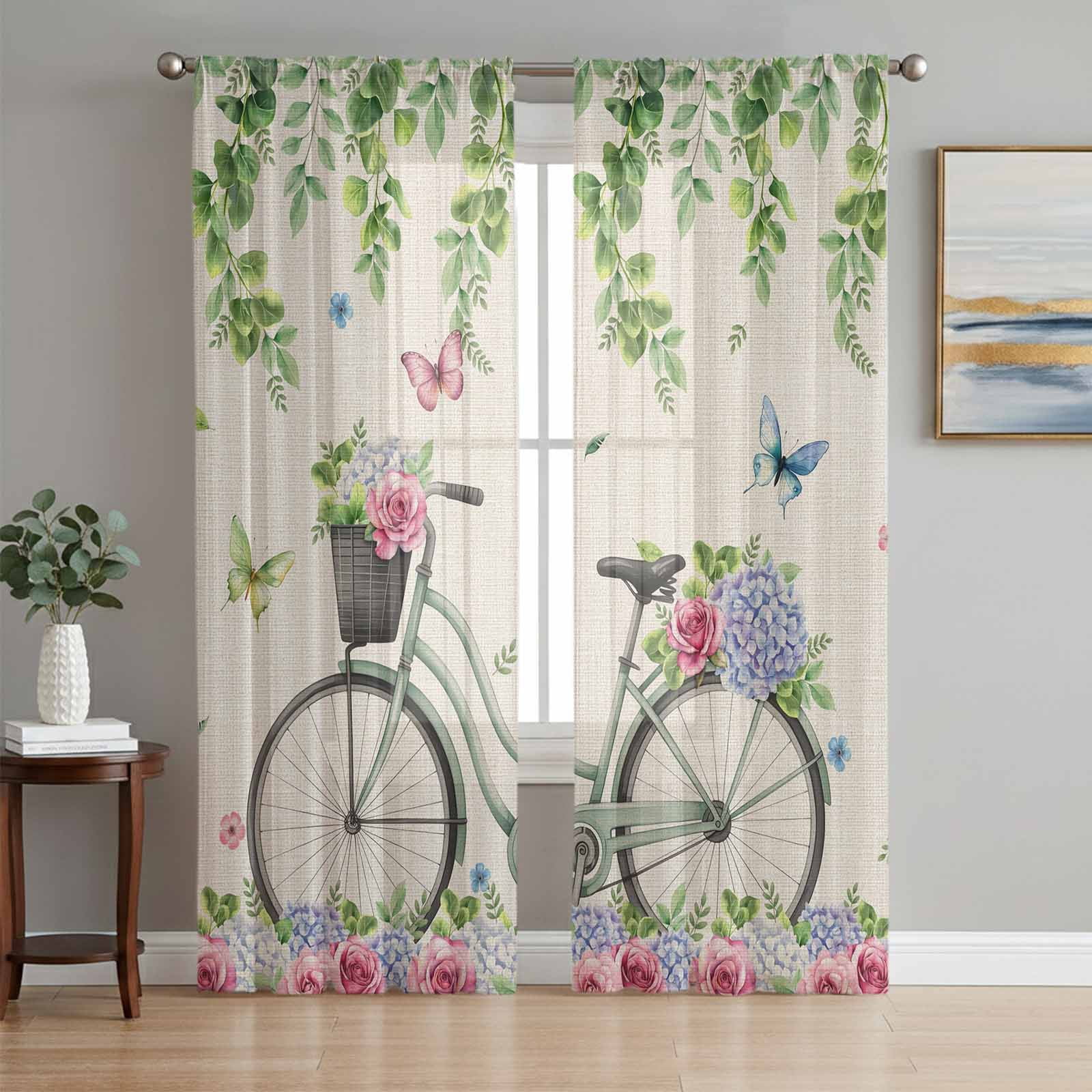 Farmhouse Spring Sheer Curtains 63 Inch Length 2 Panels Set, Retro ...