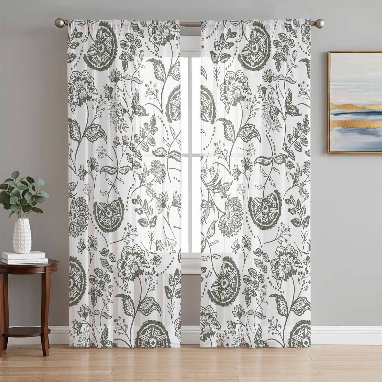 Farmhouse Spring Sheer Curtains 84 Inch Length 2 Panels Set, Seaweed ...