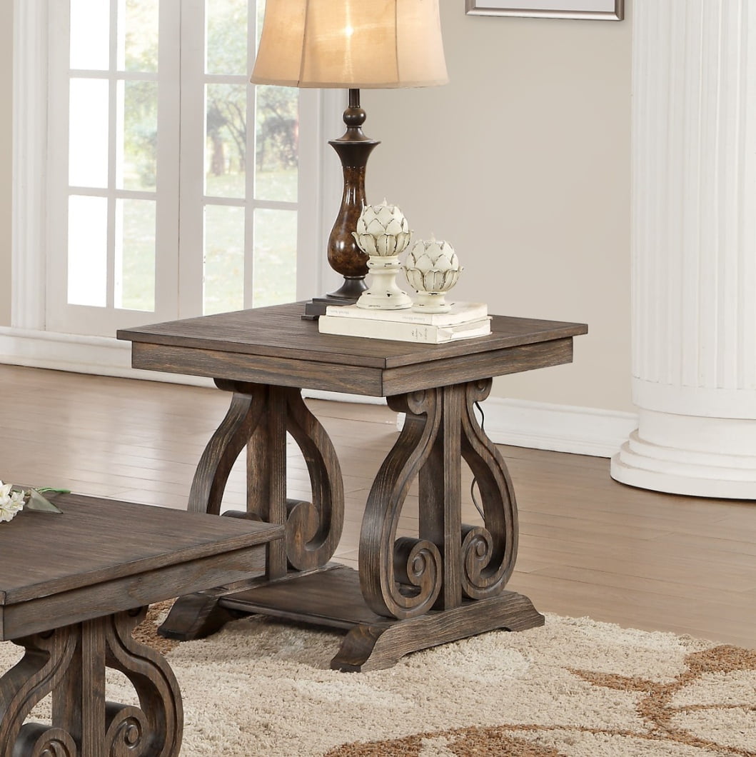 Farmhouse Square End Table, Classic Cocktail Table with Bottom Storage ...