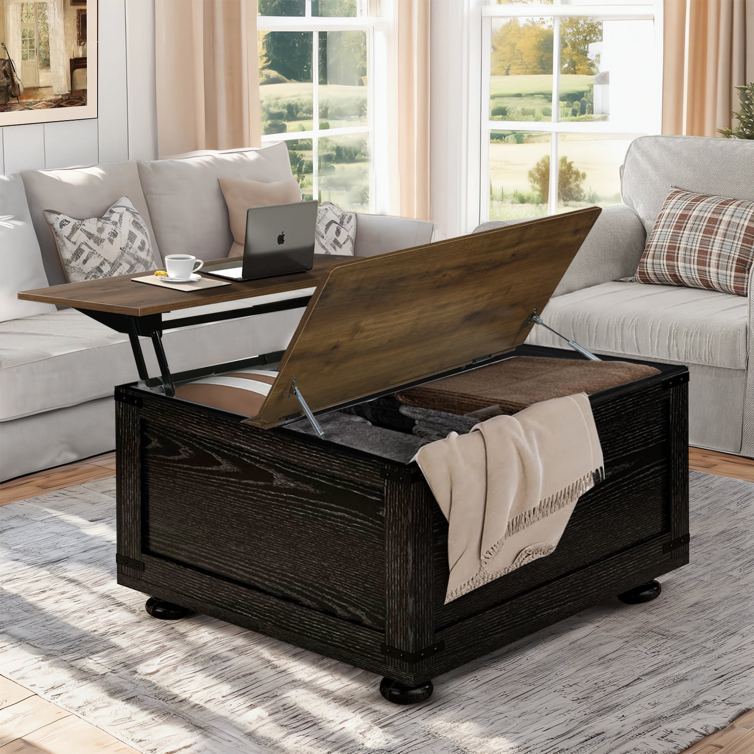 Farmhouse Square Lift Top Coffee Table, Farmhouse Coffee Table with ...