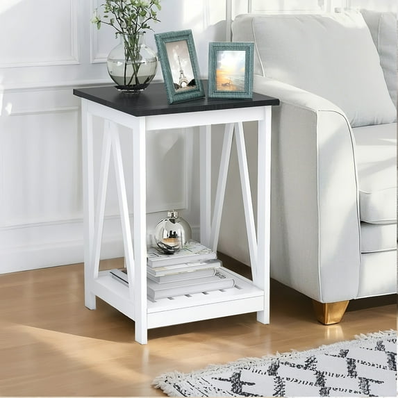 Farmhouse Square Side Table with Slat Design Decorative Side Table ...
