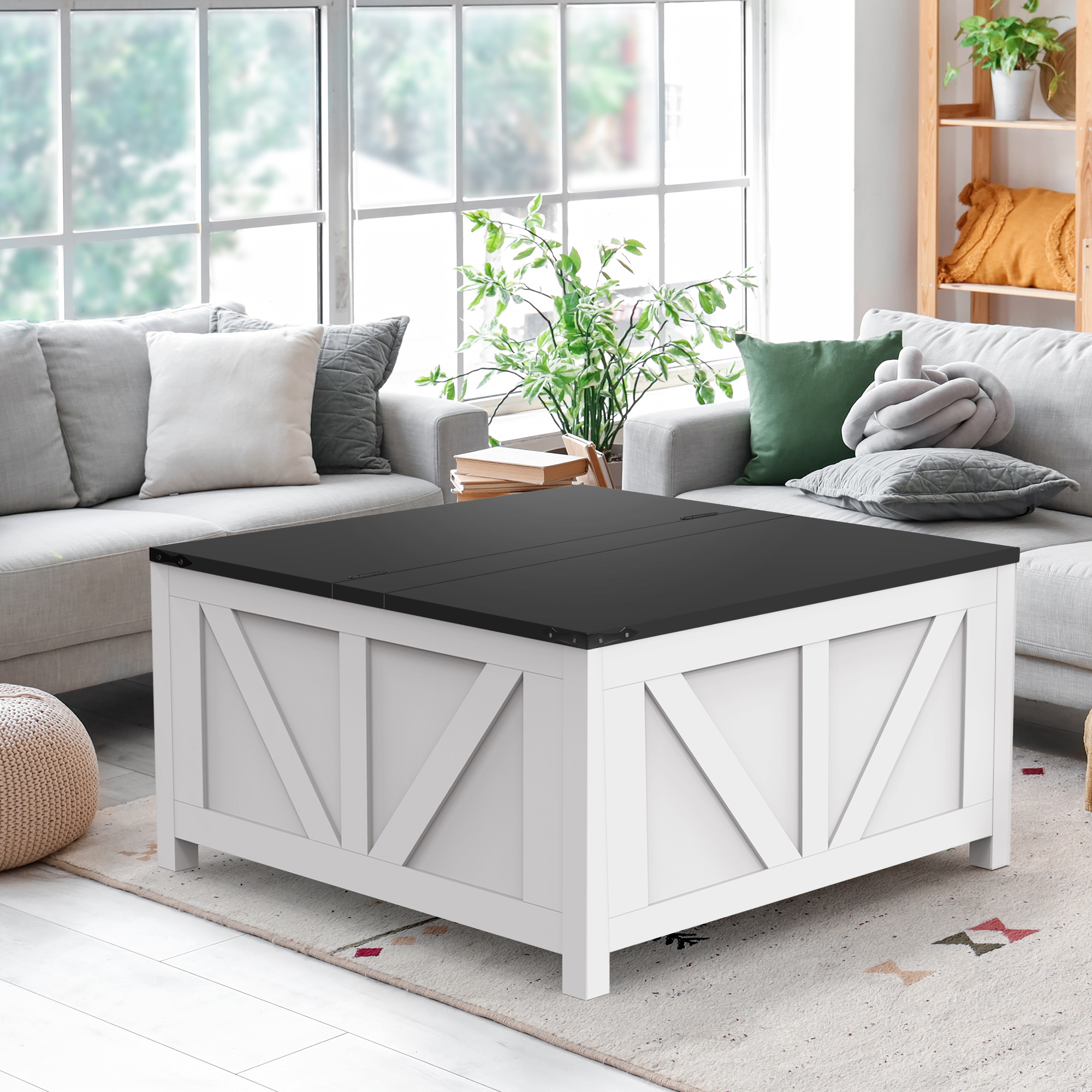 Zimtown 31.5" Farmhouse Coffee Table with Concealed Storage, Rectangle ...