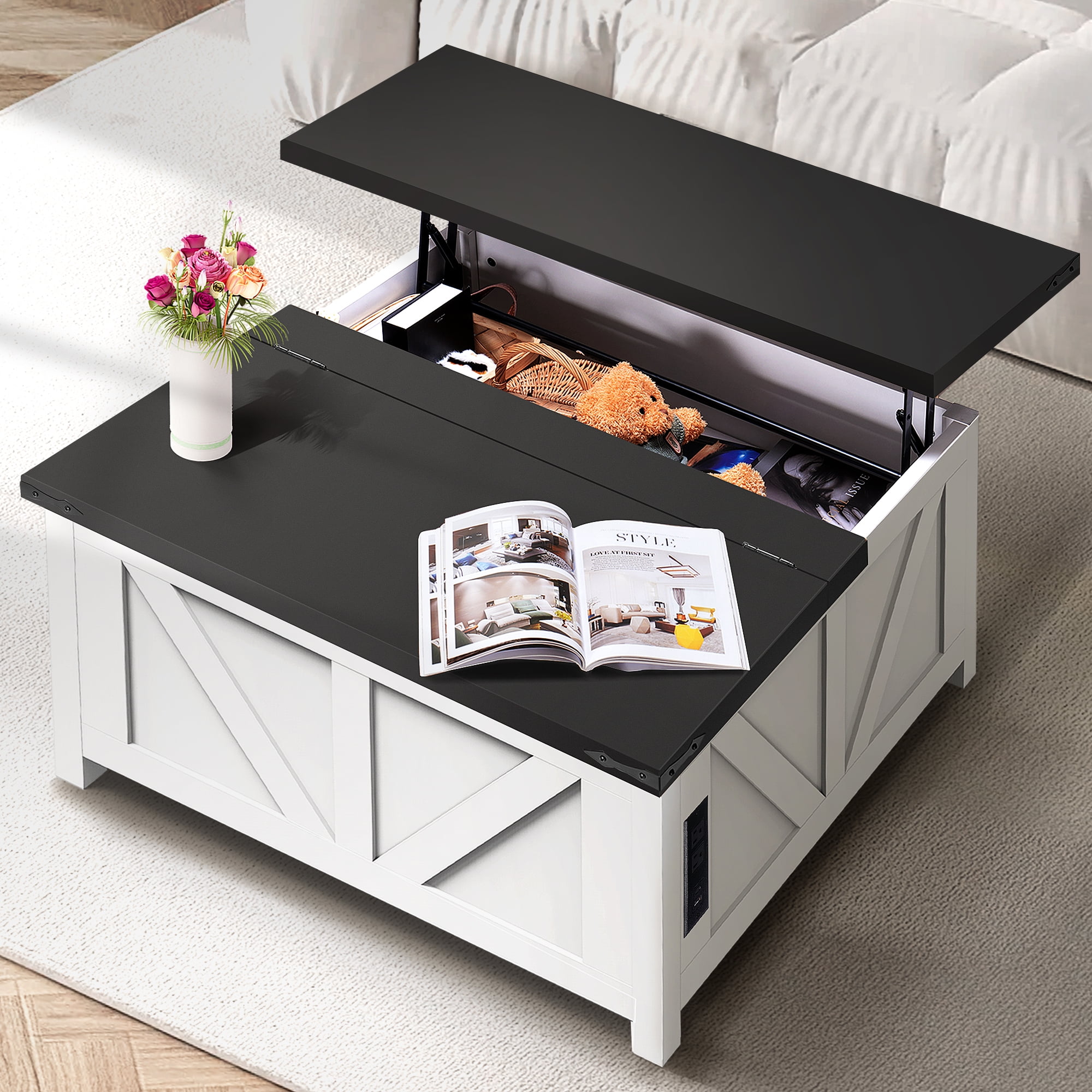 Farmhouse Square Storage Coffee Table with Hinged Lift Top for Living ...