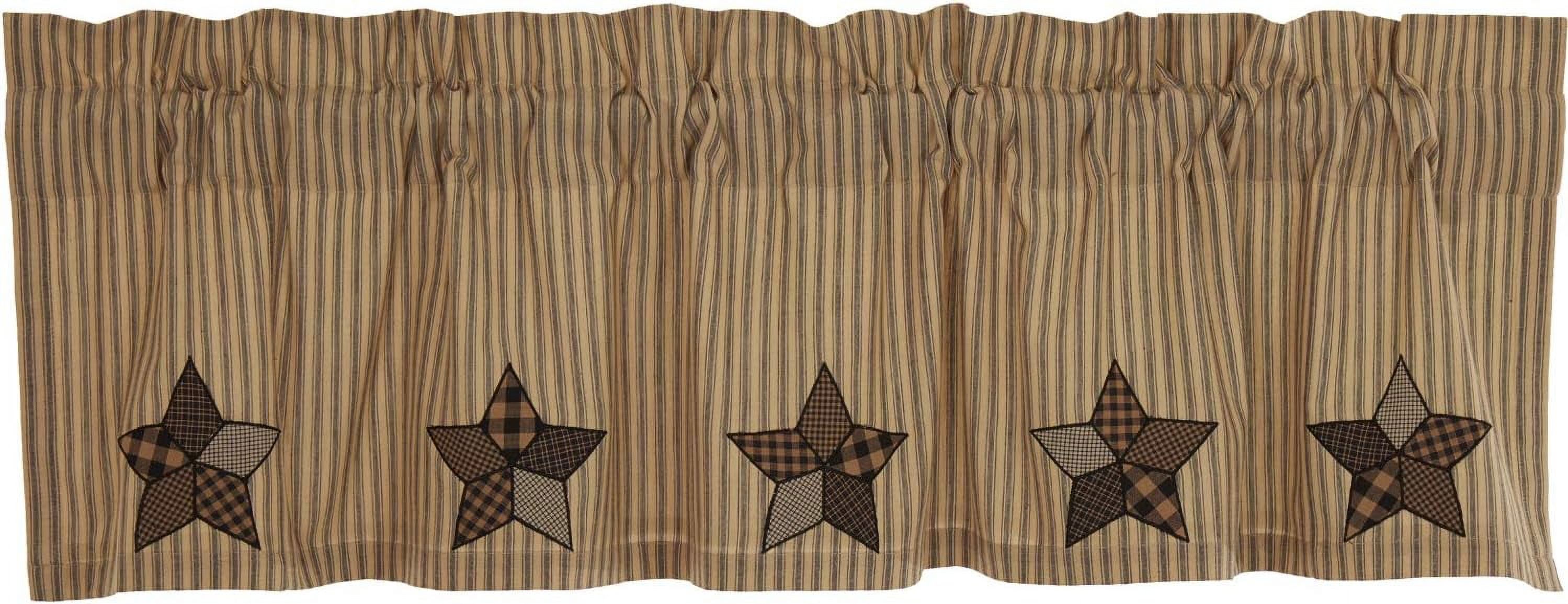 Farmhouse Star Appliqued Cotton Primitive Kitchen Curtains Rod Pocket ...