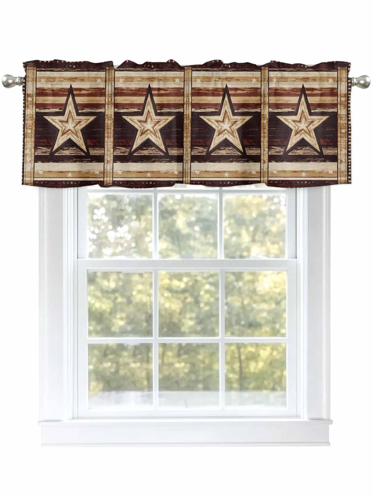 Farmhouse Star Western Valances for Windows, Rod Pocket Kitchen Valance ...