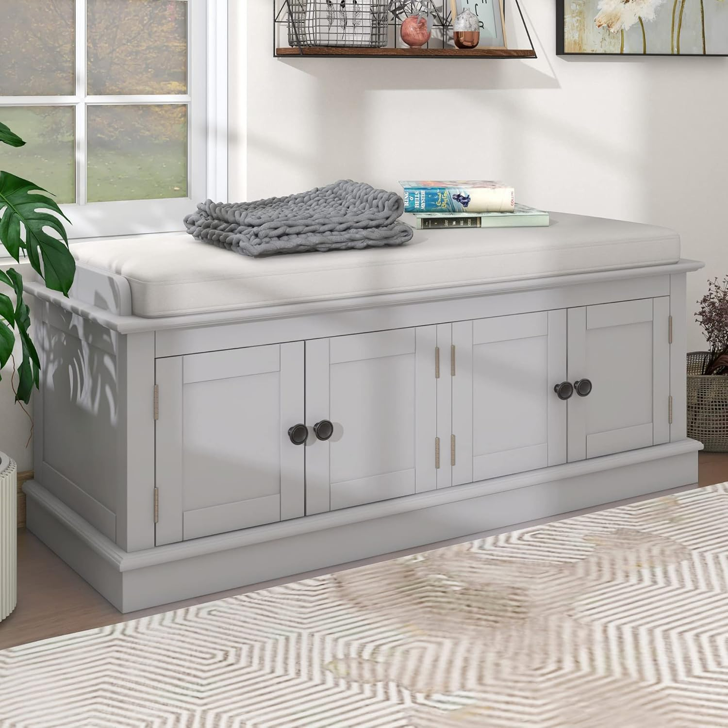 Farmhouse Storage Bench for Entryway Wood Storage Benches with ...