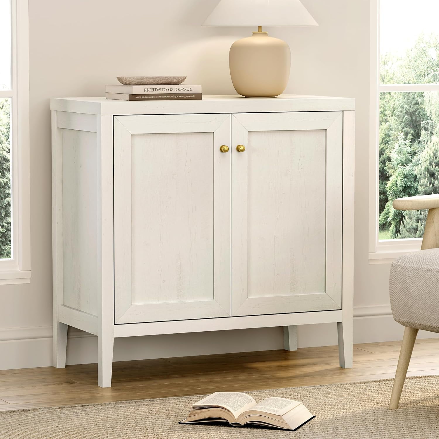 Farmhouse Storage Buffet Cabinet, Accent Cabinet with Adjustable Shelves Credenza Console Table ...