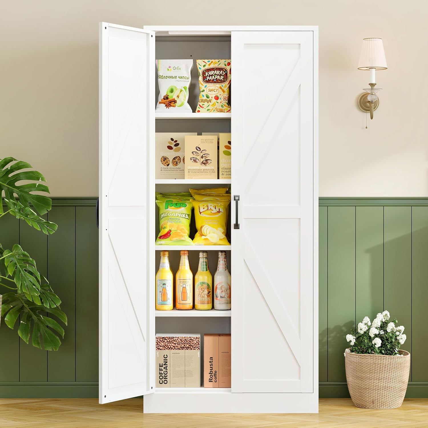 Farmhouse Storage Cabinet,61" H Metal Pantry Cabinet with Barn Doors ...