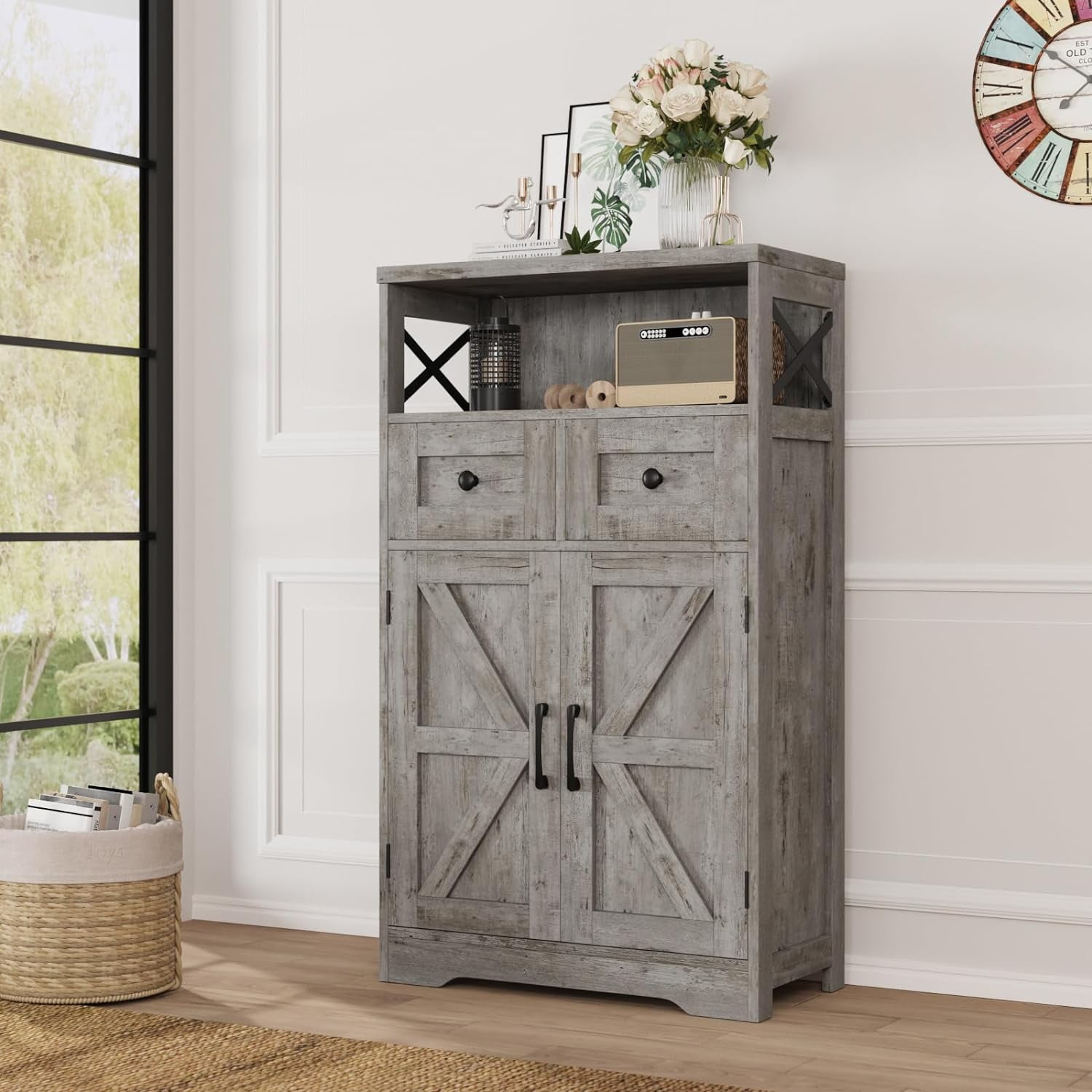 Farmhouse Storage Cabinet with Drawers and Adjustable Shelves ...