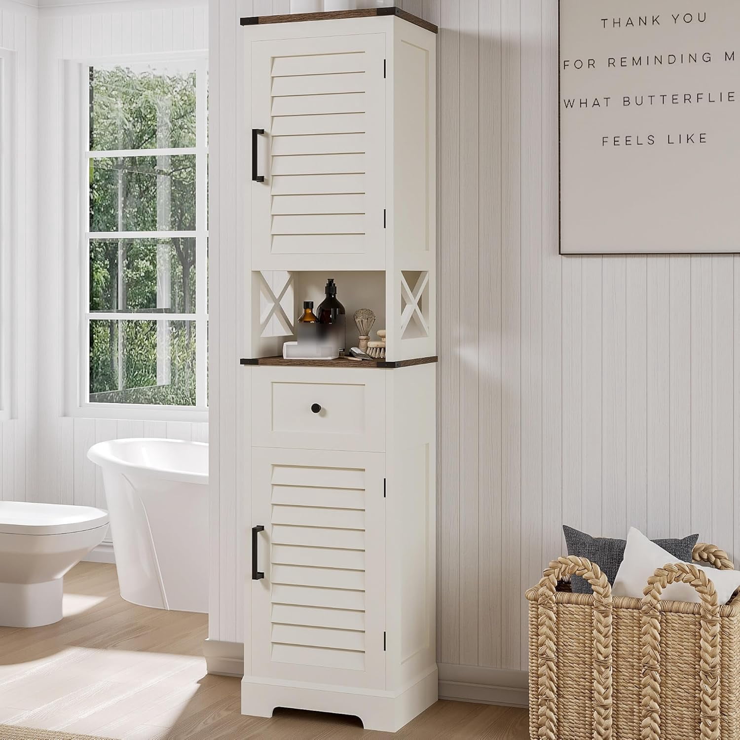 Farmhouse Storage Cabinet, Tall Bathroom Storage Cabinet with Door ...