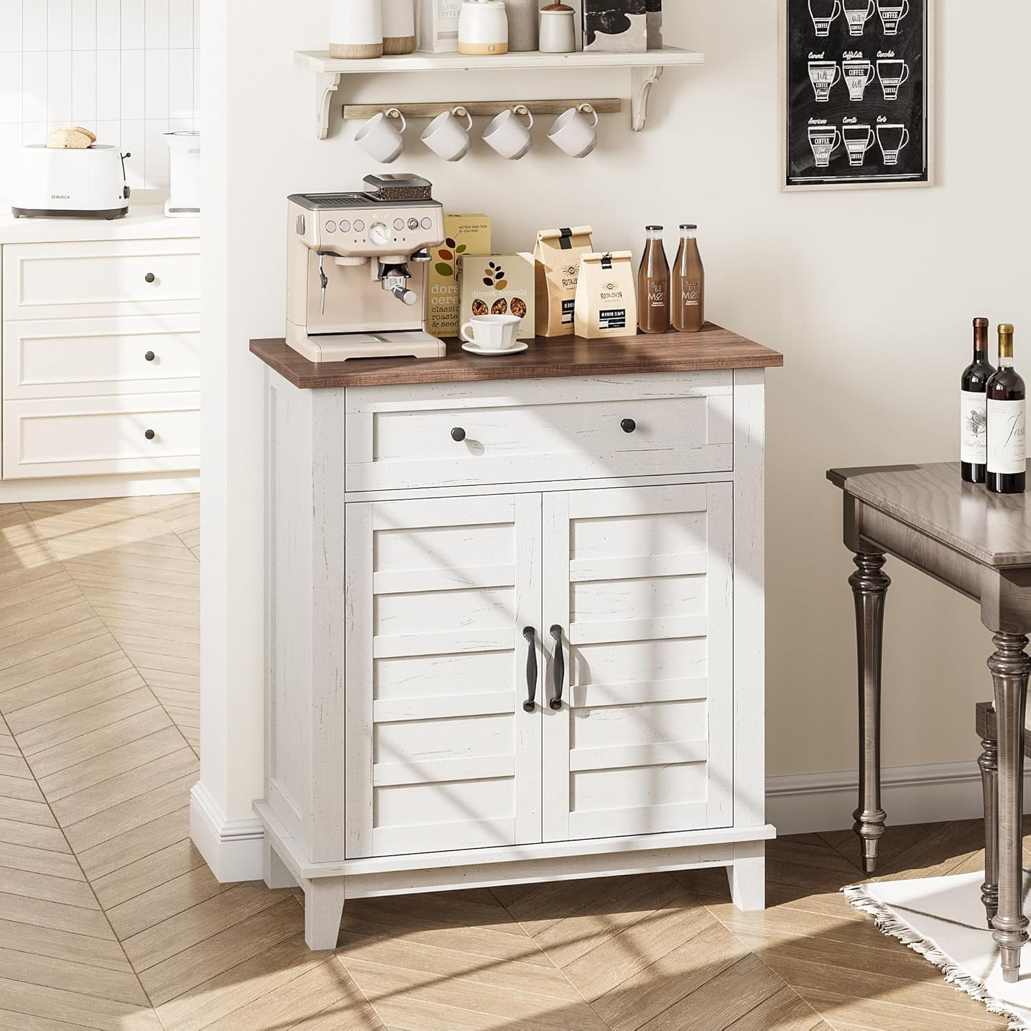 Farmhouse Storage Cabinet Three Tier Adjustable Shelf with Seven Gears ...