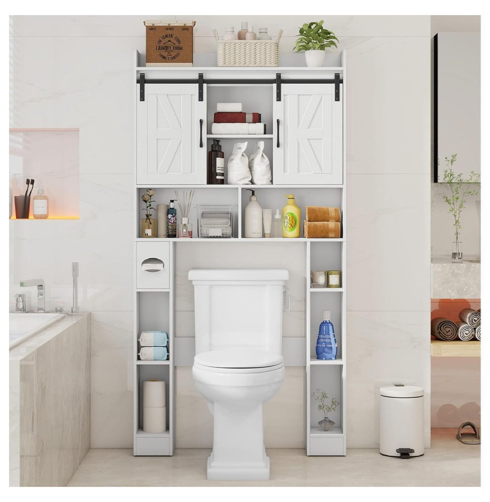 Farmhouse Storage Cabinet Over Toilet with Sliding Doors，Over The ...