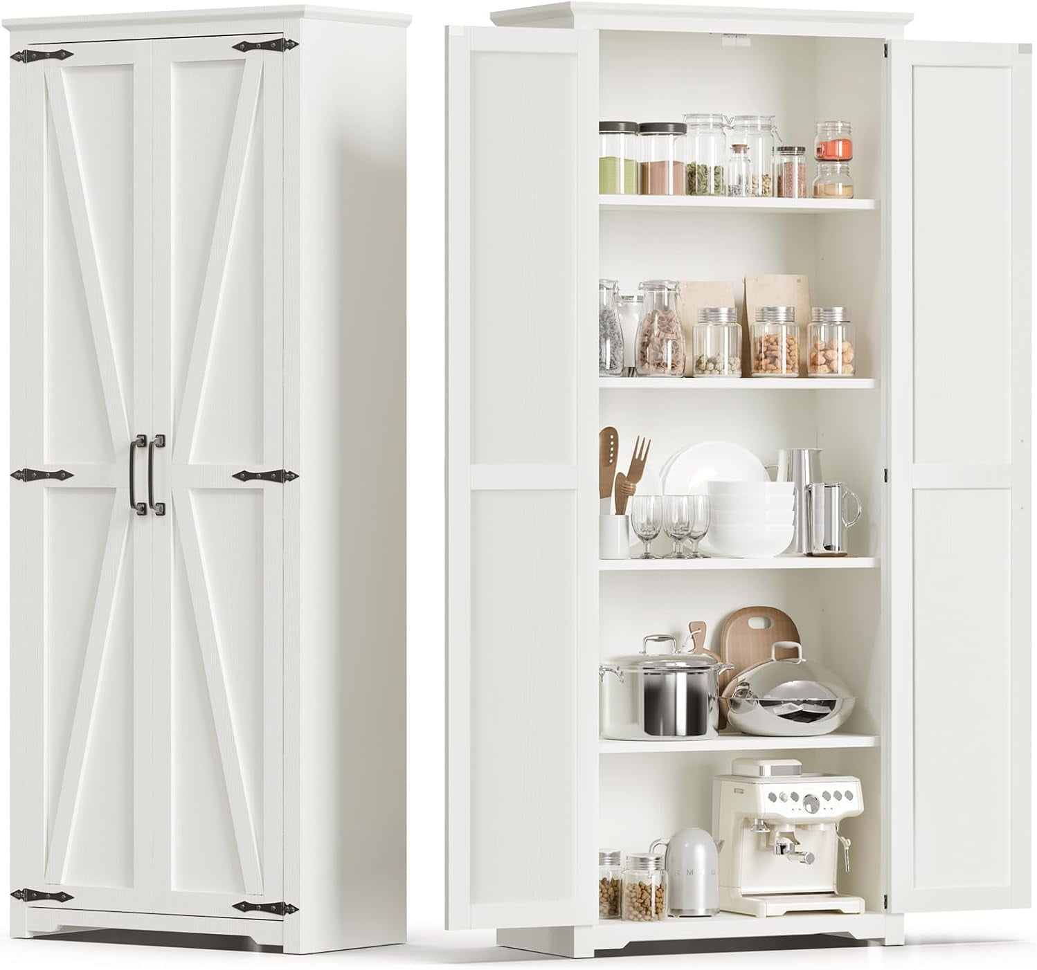 Farmhouse Storage Cabinet with Adjustable Shelves - Pantry Organizers ...