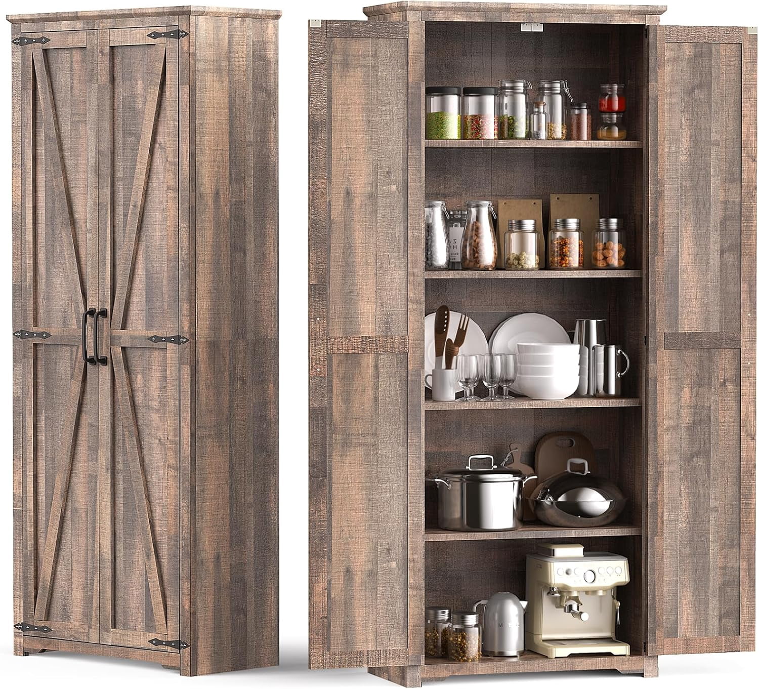 Farmhouse Storage Cabinet with Adjustable Shelves - Pantry Organizers ...