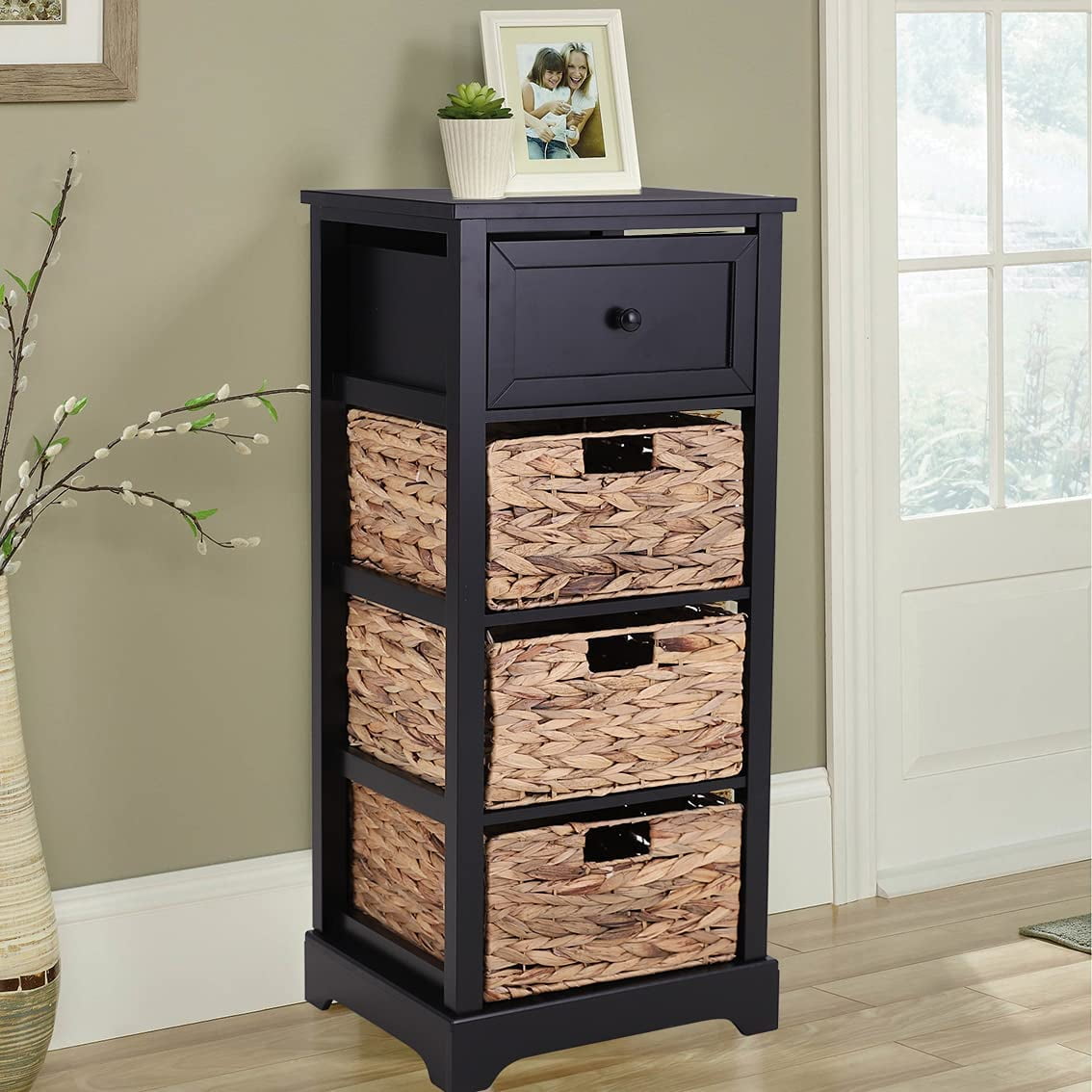 Farmhouse Storage Cabinet with Baskets, Narrow Cabinet with Shelves for ...