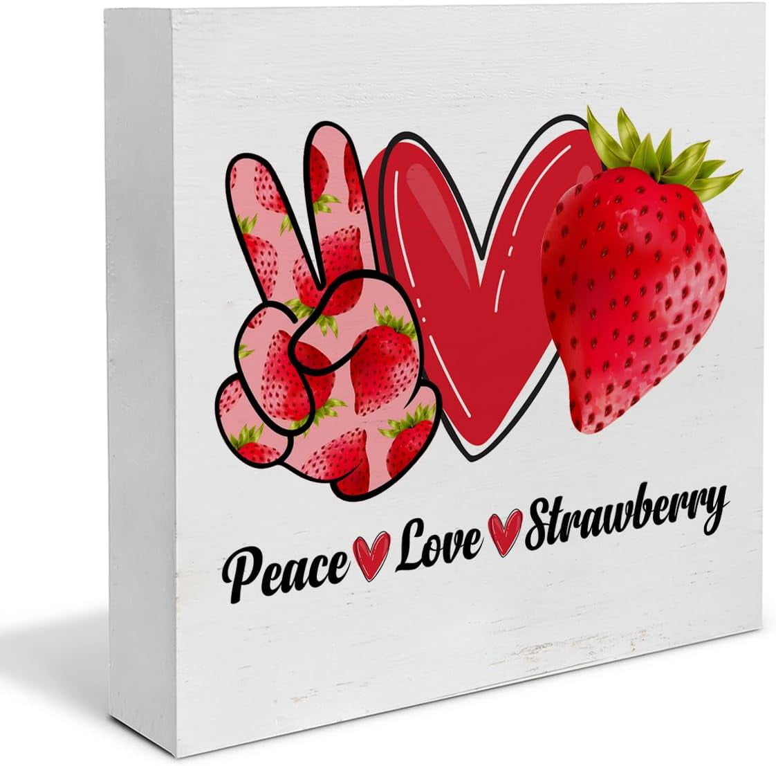 Farmhouse Strawberries Wood Box Sign Art Desk Decor 7x7 Inch Peace Love ...