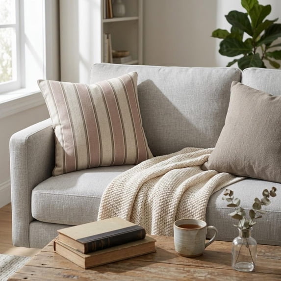 Farmhouse Stripe Pink Decorative Throw Pillow Covers 20"x20" | Country ...