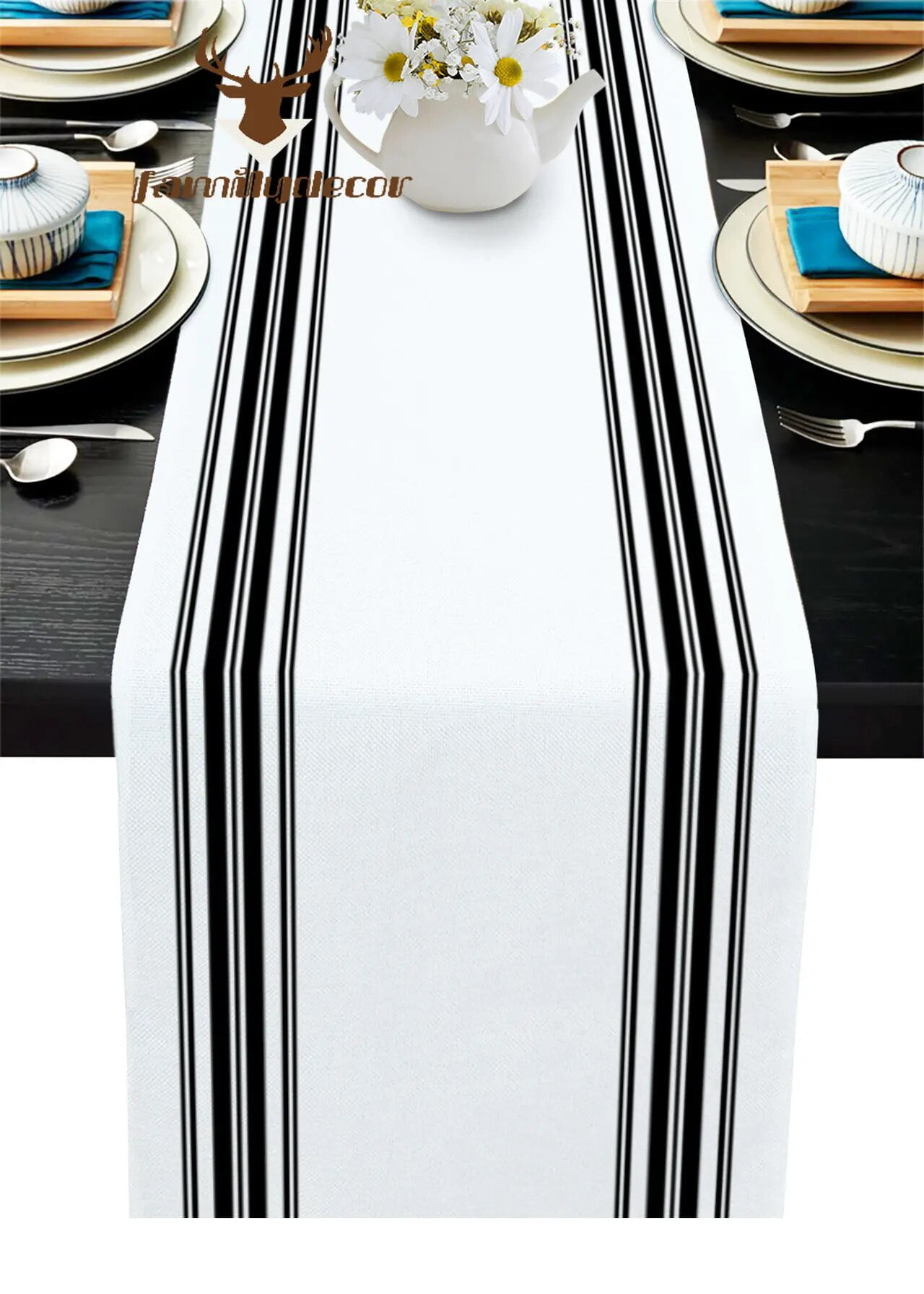 Farmhouse Stripes Black And White Table Runner Home Wedding Table Flag ...