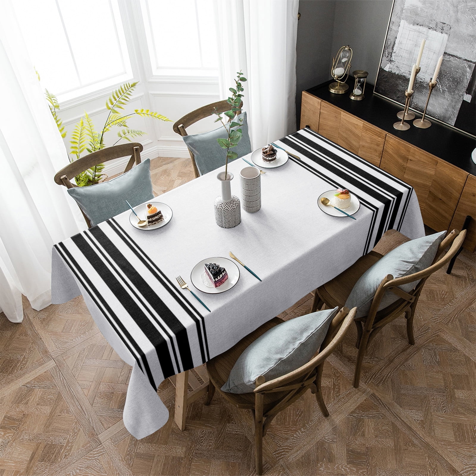Farmhouse Stripes Black And White Tablecloths for Dining Table ...
