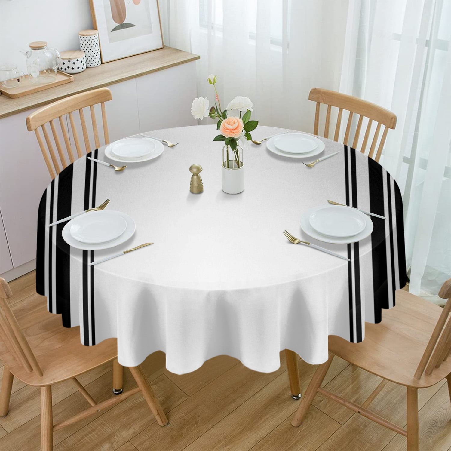 Farmhouse Stripes Black And White Tablecloths for Dining Table Waterproof Rectangular Table ...